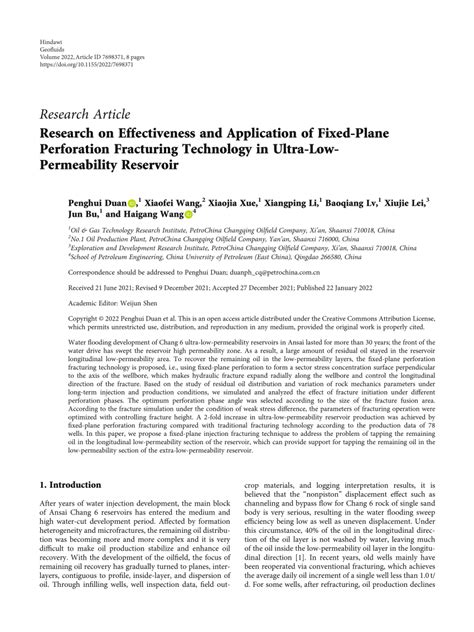Pdf Research On Effectiveness And Application Of Fixed Plane Perforation Fracturing Technology