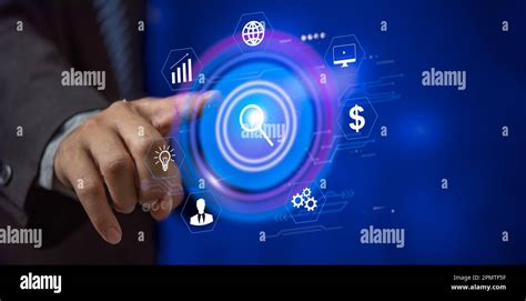 Hand Touching Icon Virtual Screen Digital Technology Concept Software Development Concept