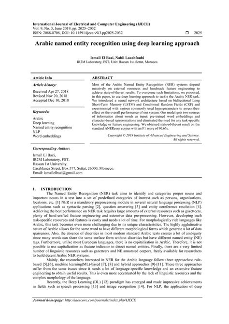 Arabic Named Entity Recognition Using Deep Learning Approach Pdf