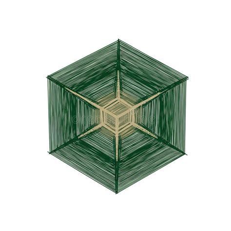 Intricate Illustration Of A Geometric Cube Formed By Intersecting Green