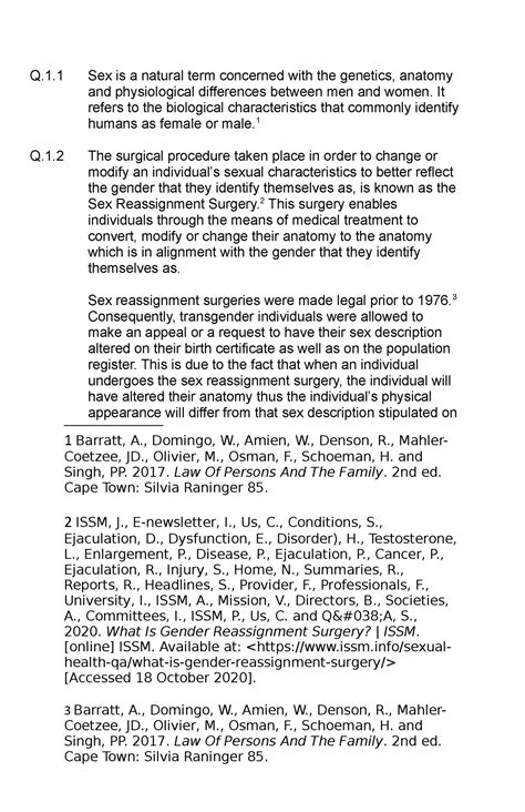 Law Of Persons Answers Q Sex Is A Natural Term Concerned With The Genetics Anatomy And