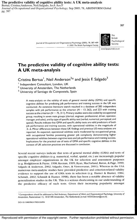 pdf the predictive validity of cognitive ability tests a uk meta