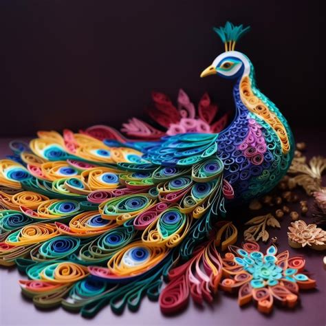 Premium Ai Image A Paper Cut Out Of A Peacock With A Dark Background