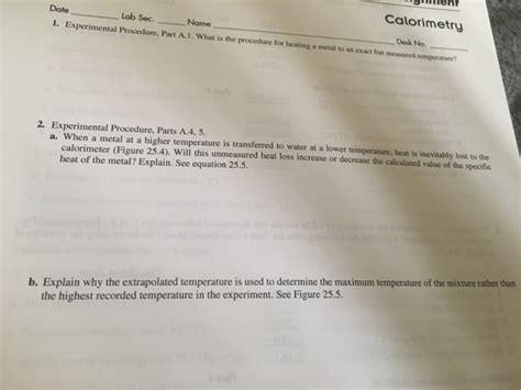 Solved Date Lab Sec 1 Experimental Procedure Name