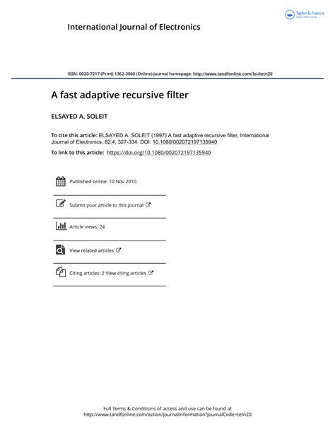 Pdf A Fast Adaptive Recursive Filter