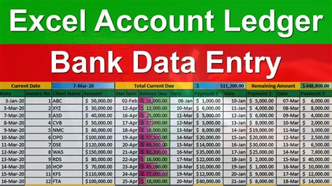 Excel Account Ledger Excel Work In Bank Data Entry In Excel Advanced Excel Exceltutoring