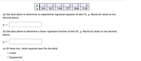 A ﻿use Data Above To Determine An Exponential