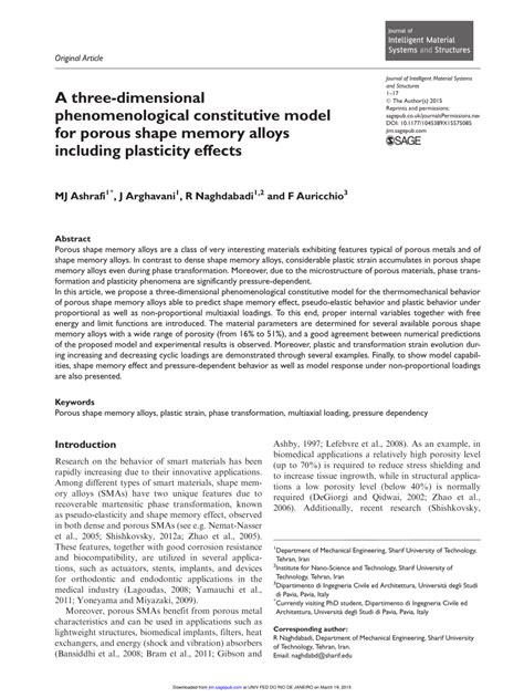 Pdf A Three Dimensional Phenomenological Constitutive Model For Porous Shape Memory Alloys