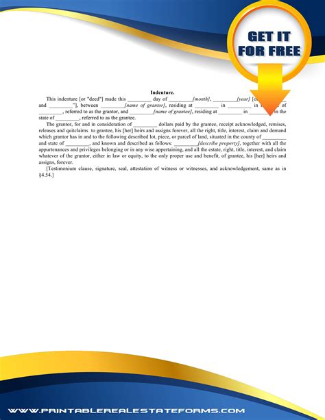 Sample Printable Indenture Forms Template 2026