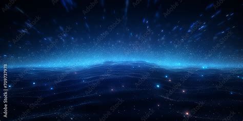 Abstract Blue Digital Particles Wave And Digital Data Network Connections For A Technology