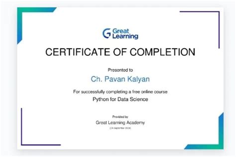 pavan kalyan on linkedin i was excited to share that i got certificate in great learning python