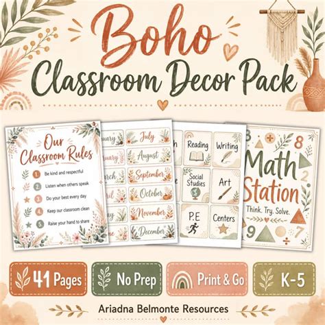 Boho Classroom Decor Pack Printable Classroom Decorations Tpt