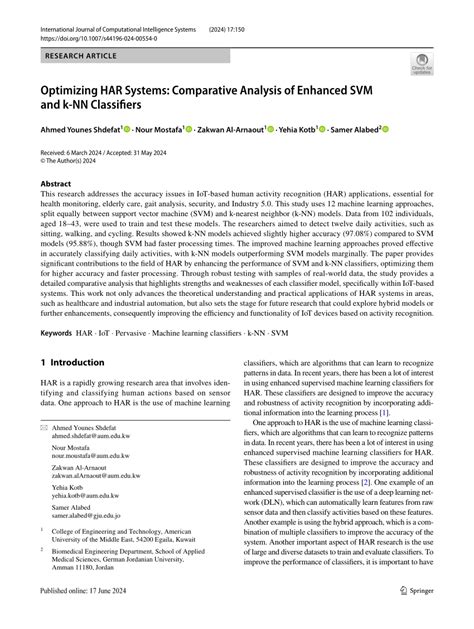 Pdf Optimizing Har Systems Comparative Analysis Of Enhanced Svm And