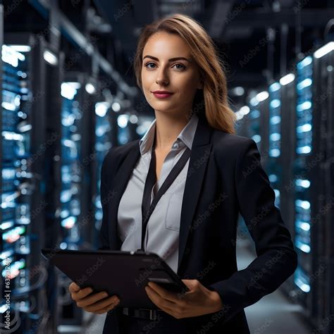 Empowered Innovation Female Computer Engineer Navigating Data Center Realms Stock Photo Adobe