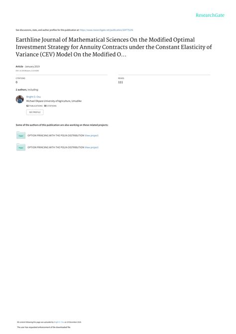 Pdf Earthline Journal Of Mathematical Sciences On The Modified