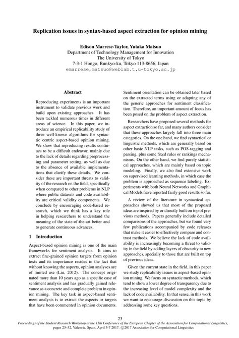 Pdf Replication Issues In Syntax Based Aspect Extraction For Opinion