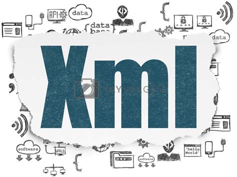 database concept xml on torn paper background by maxkabakov vectors