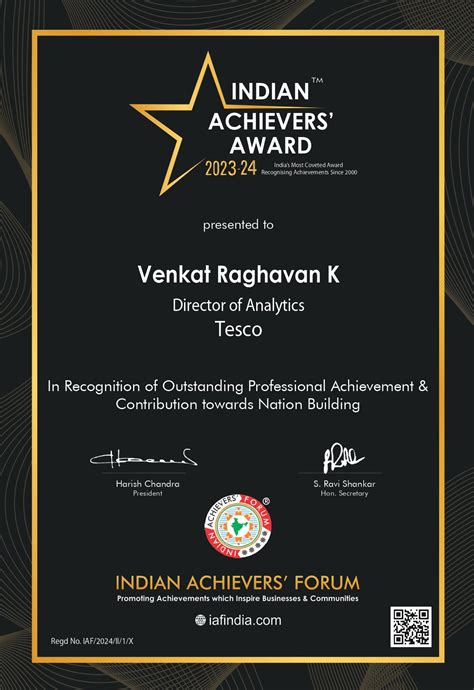 Mr Venkat Raghavan Indian Achievers Forum