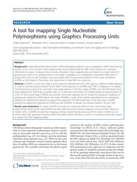 Pdf A Tool For Mapping Single Nucleotide Polymorphisms Using Graphics Processing Units