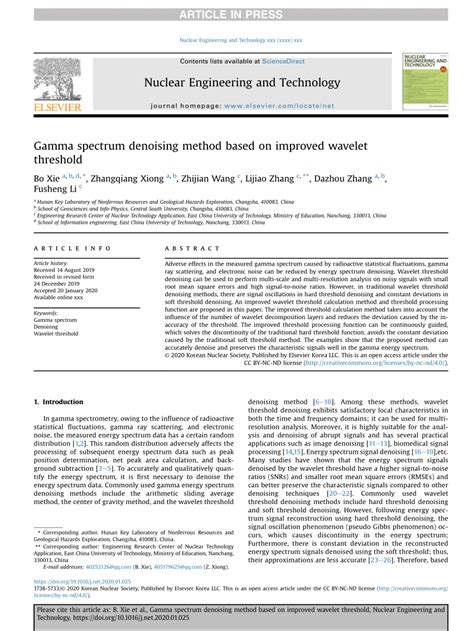 Pdf Gamma Spectrum Denoising Method Based On Improved Wavelet Threshold
