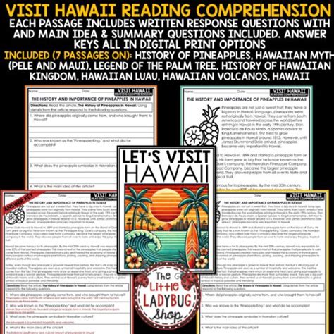 hawaii text dependent reading comprehension passages the little
