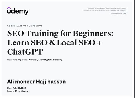 ali moneer hajj hassan on linkedin seo certification udemy digitalmarketing