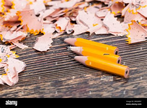 Pencil Shavings After Sharpening Wood Debris And Parts Of Gray