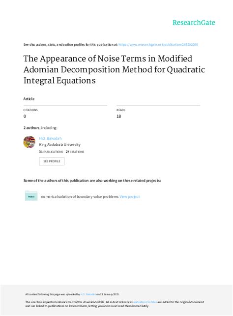 Pdf The Appearance Of Noise Terms In Modified Adomian Decomposition Method For Quadratic