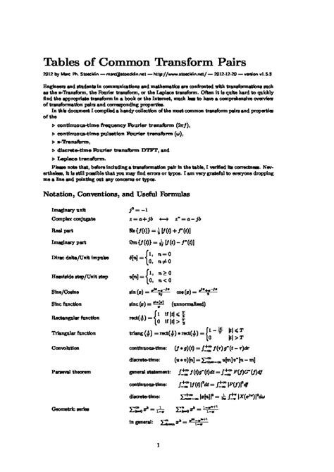 Tables Of Common Transform Pairs Pdf Tables Of Common Transform