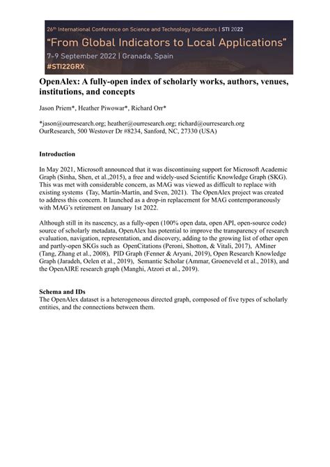 PDF OpenAlex A Fully Open Index Of Scholarly Works Authors Venues Institutions And Concepts