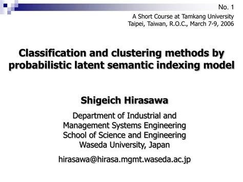 Ppt Classification And Clustering Methods By Probabilistic Latent Semantic Indexing Model