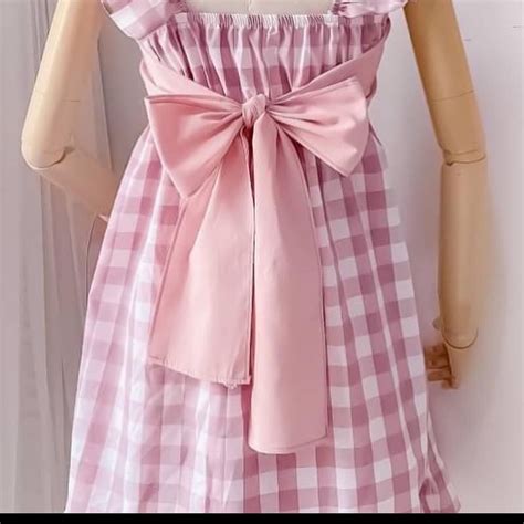 เดรสผูกโบว์หลังลายสก๊อต อก30 38 เอว24 36 สะโพก ฟรี ยาว 30 Pinkployshopp Thaipick