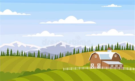 Farm Background Vector Illustration Hill Country Village Eps Vector