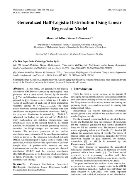 Pdf Generalized Half Logistic Distribution Using Linear Regression Model