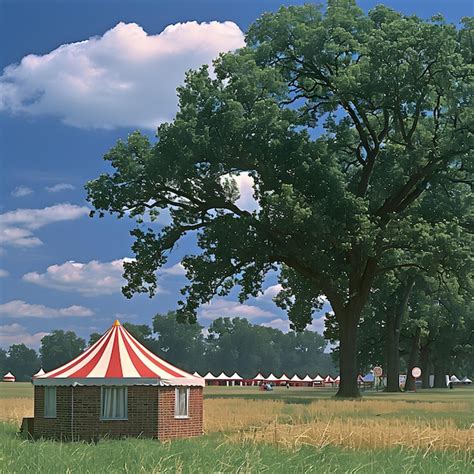 A Circus Tent In The Middle Of A Field And A Large Tree Premium Ai