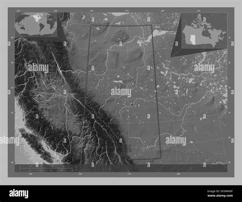 Alberta Province Of Canada Grayscale Elevation Map With Lakes And
