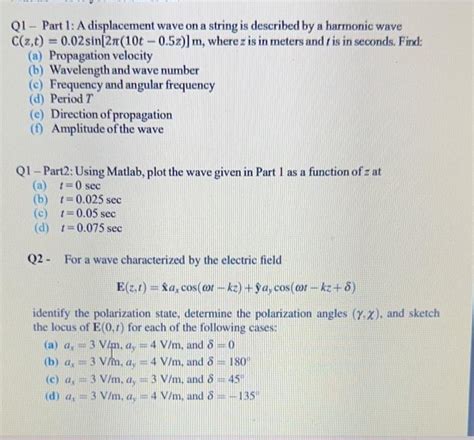 solved q1 part 1 a displacement wave on a string is