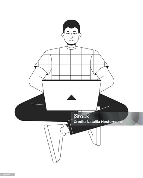 노트북 Bw 벡터 스팟 일러스트레이션을 작업하는 컴퓨터 전문가 2차 도형에 대한 스톡 벡터 아트 및 기타 이미지 2차 도형
