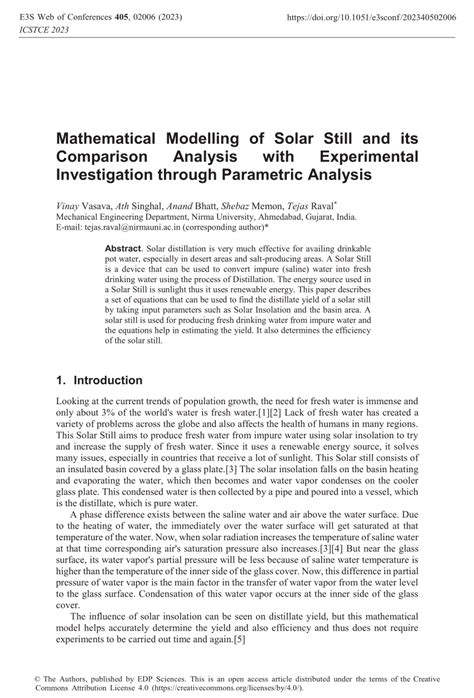 Pdf Mathematical Modelling Of Solar Still And Its Comparison Analysis