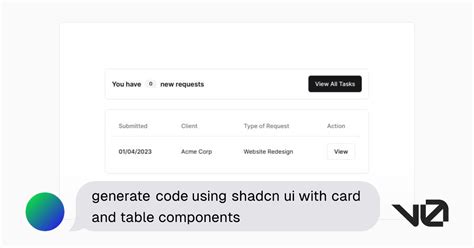 Generate Code Using Shadcn Ui With Card And Table Components A Shadcn