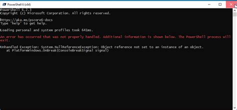 Unhandled Nullreferenceexception When Closing Powershell 623 · Issue 10579 · Powershell