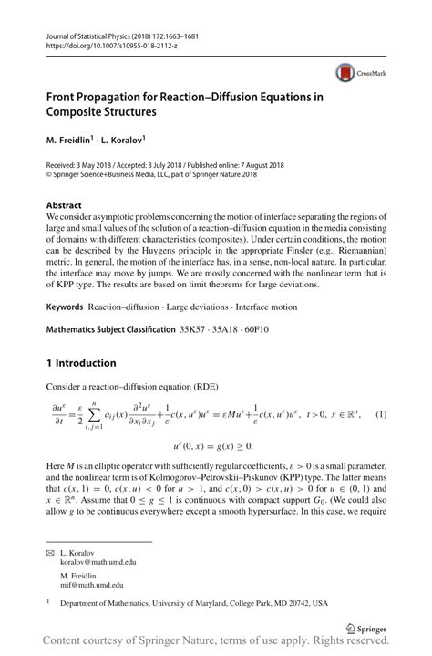Front Propagation For Reactiondiffusion Equations In Composite Structures Request Pdf