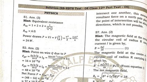 Sb Nbts Test 08 Class 12th Part Test 06 Answer Key🎯 Neet2024 Sankalpbharat Sbnbtsncert