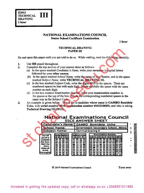 Technical Drawing Neco Past Questions Paper 3 And 4 Pdf