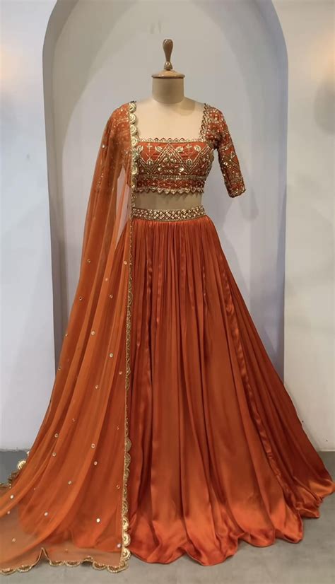 Gorgeous Rust Lehenga Choli With Dupatta Indian Designer Party Wear