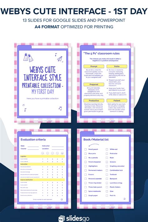 Webys Cute Interface Style Printable Collection My First Day