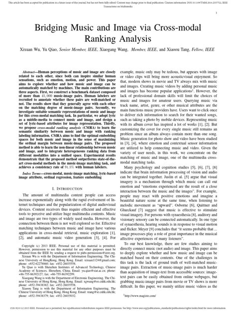 Bridging Music And Image Via Cross Modal Ranking Analysis Senior
