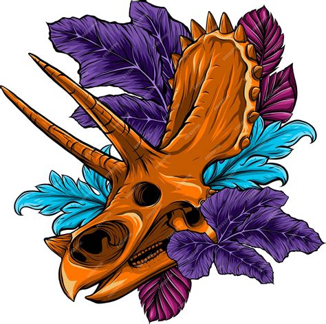 트리케라톱스 공룡 벡터 일러스트 레이 션의 두개골 프리미엄 벡터