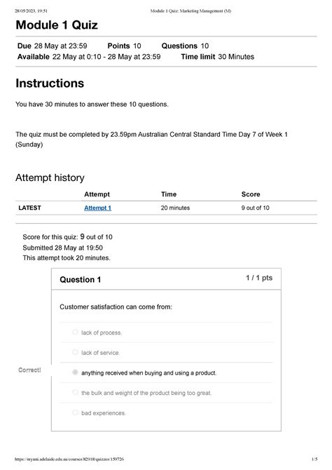 Module 1 Quiz - MARKETNG 7104 - Adelaide University - Studocu