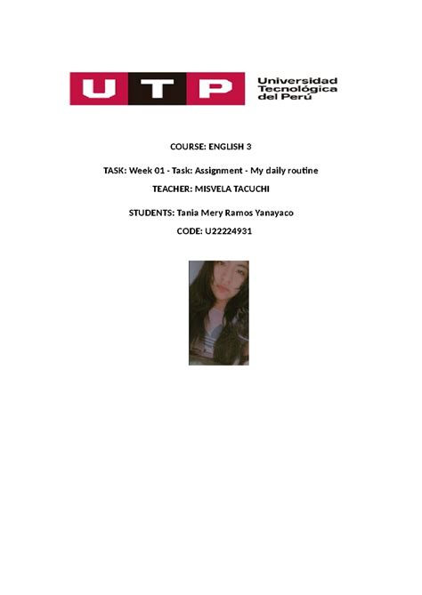 Ingles Iii Semana 1 My Daily Routine Course English 3 Task Week 01 Task Assignment My